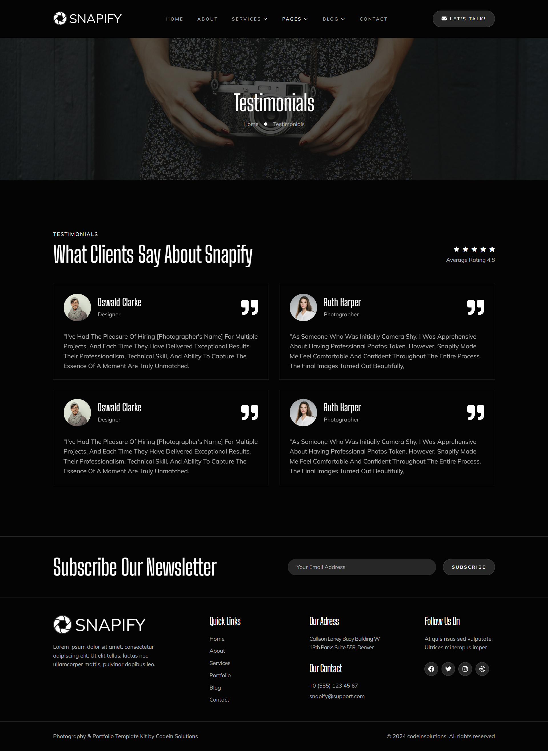 Snapify - Photography & Portfolio Elementor Template Kit by codeinsolutions